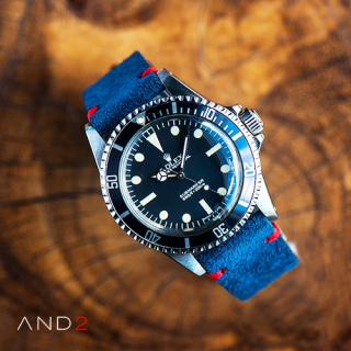 Wolly Ocean Blue Suede Leather Strap 20mm (Red V-Stitching) | Product ...