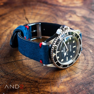 Wolly Ocean Blue Suede Leather Strap 20mm (Red V-Stitching) | Product ...